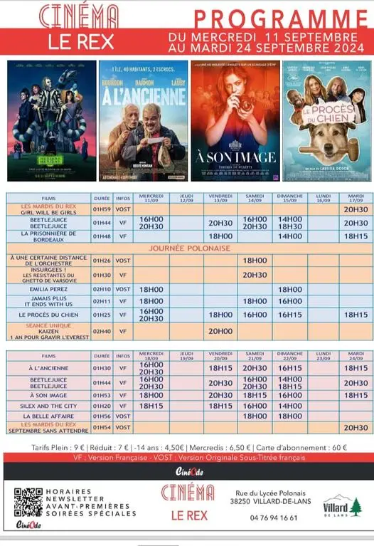 PROGRAMME CINEMA LE REX